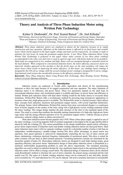 Theory And Analysis Of Three Phase Induction Motor Using Written Pole