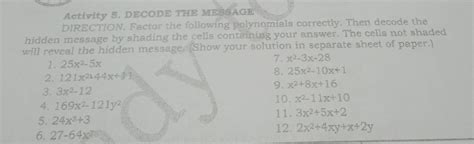 Solved Activity 5 Decode The Message Direction Factor The Following