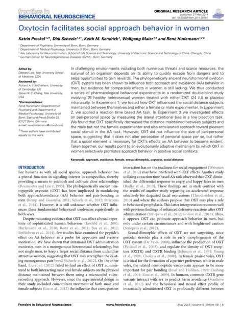Pdf Oxytocin Facilitates Social Approach Behavior In Women