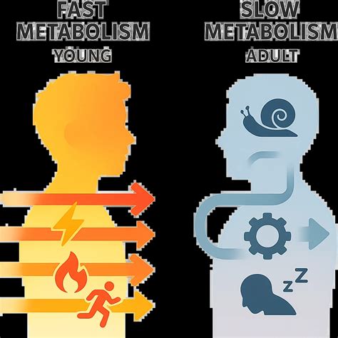 Educational Schematic Illustration Comparing Fast Metabolism Young