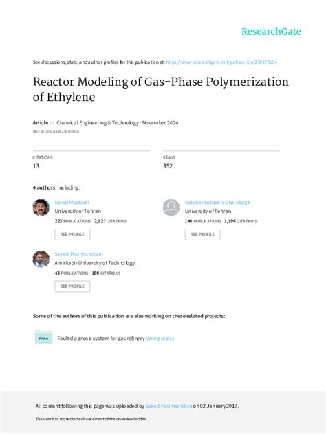 Pdf Reactor Modeling Of Gas‐phase Polymerization Of Ethylene