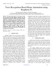 Voice Recognition Based Home Automation Using Raspberry Pi Pdf Volume Issue July