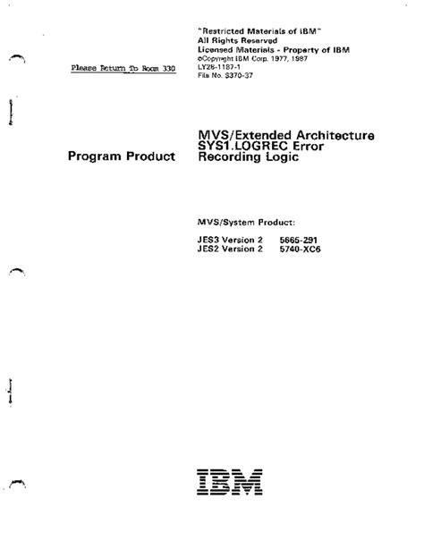 Mvsextended Architecture Sys1logrec Error Recording Logic Manual