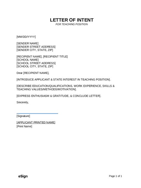 Letter Of Intent For Teaching Position Template Doc Template Pdffiller