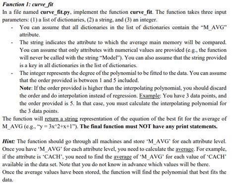 Solved Function Curve Fit In A File Named Curve Fit Py Chegg