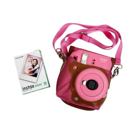 پک دوربین چاپ فوری مینی 9صورتی پر رنگ به همراه کاغذ و کیف مرکز دوربین