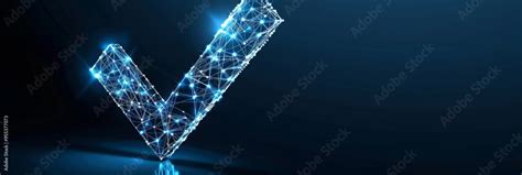 A Digital Check Mark Icon In Low Poly Wireframe Task Management And Verification Systems