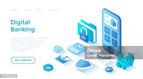 디지털 뱅킹 온라인 서비스 모바일 뱅킹 및 회계 플랫폼 온라인 금융 운영 결제 쇼핑 아이소메트릭 그림입니다 흰색 배경에 웹을 위한 랜딩 페이지 템플릿입니다 3차원 형태에
