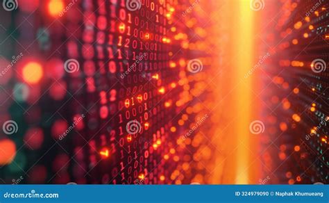 A Digital Concept Of A Binary Code Data Stream Glowing In Red And Orange Hues Information