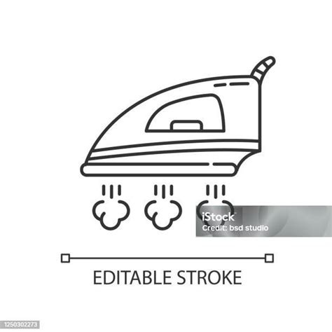 다림질 픽셀 완벽한 선형 아이콘 세탁 서비스 플랫 아이언 스팀으로 철을 부드럽게 합니다 얇은 선 사용자 정의 일러스트레이션 윤곽 기호입니다 벡터 격리 된 윤곽선 도면입니다