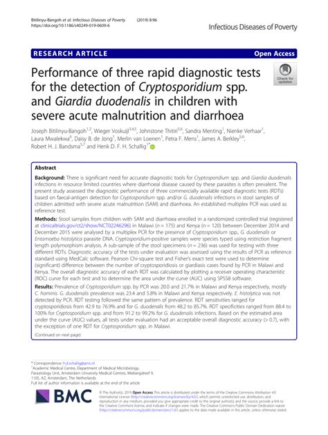 Pdf Performance Of Three Rapid Diagnostic Tests For The Detection Of Cryptosporidium Spp And