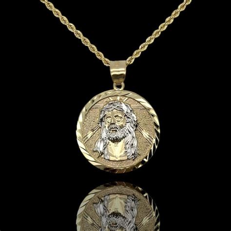 Gold Circle Jesus Pendant Etsy