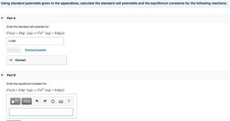 Solved Using Standard Potentials Given In The Appendices