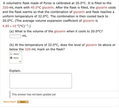 Solved A Volumetric Flask Made Of Pyrex Is Calibrated At Chegg Com