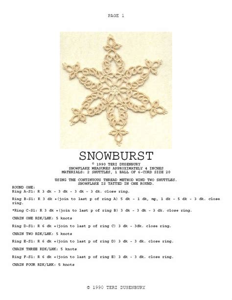 Tattle Tales Tatting Snowflake Pattern Snowburst