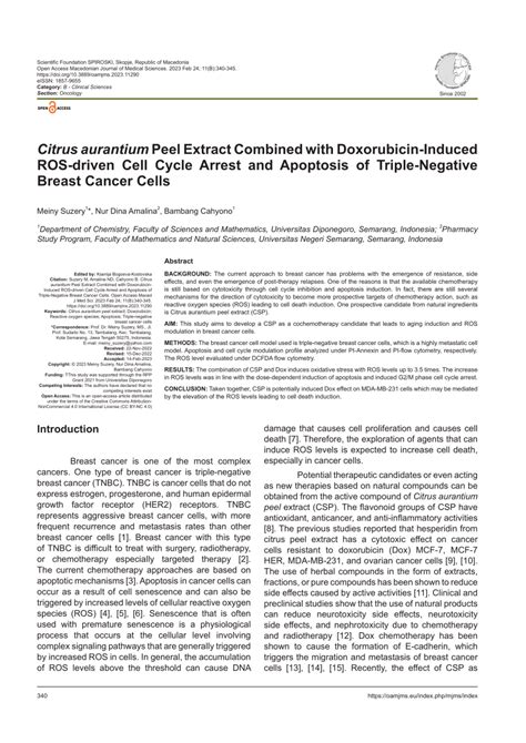 Pdf Citrus Aurantium Peel Extract Combined With Doxorubicin Induced Ros Driven Cell Cycle