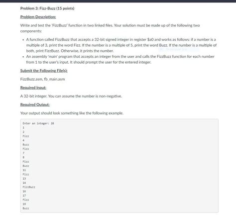 Solved Problem Fizz Buzz Points Problem Description Chegg Com