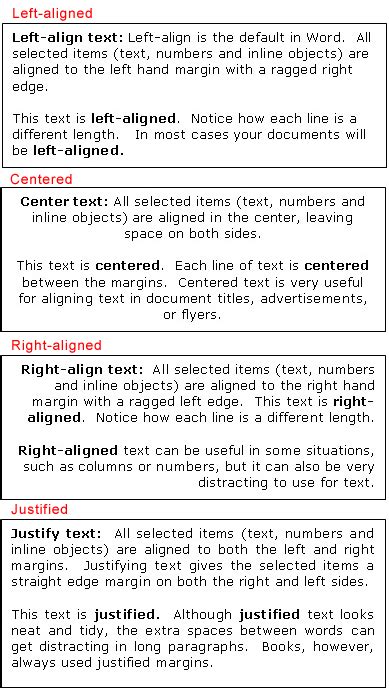 word 2003 align text