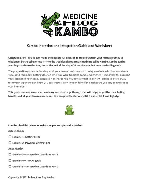 kambo intention and integration workbook guide pdf experience psychological concepts