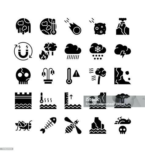 기후 관련 구름 메뚜기 온도계 지구 온난화 물파 산불 해골 꿀벌 물고기 뼈 죽은 새와 산 벡터 단단한 디자인 기후 변화에 대한 스톡 벡터 아트 및 기타 이미지 Istock