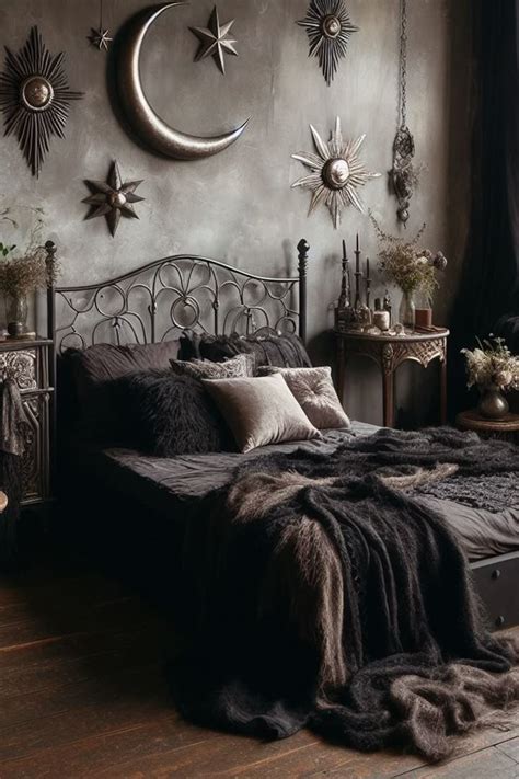 Moody Celestial Bedroom With Intricate Celestial Wall Art