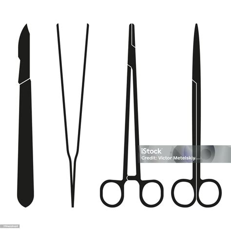 수술 기구 의료 용 메스 클램프 집게 또는 핀셋 아이콘 수술 기호입니다 벡터 그림입니다 가위에 대한 스톡 벡터 아트 및 기타