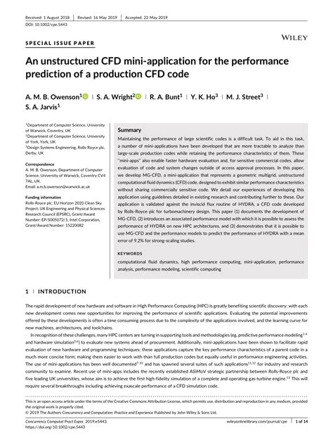 Pdf An Unstructured Cfd Mini Application For The Performance Prediction Of A Production Cfd Code