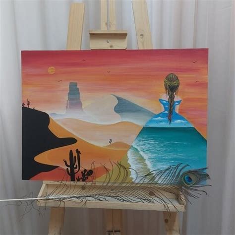 خرید و قیمت تابلو دختر دریا نقاشی روی بوم با رنگ اکرولیک ترب