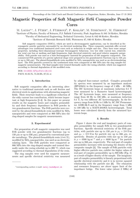 Pdf Magnetic Properties Of Soft Magnetic Fesi Composite Powder Cores