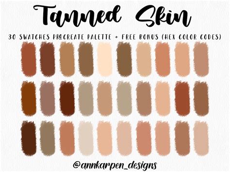 Tanned Skin Procreate Palette 30 Hex Color Codes Instant Ph