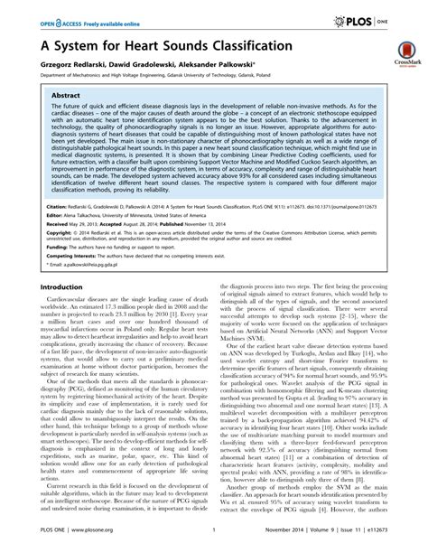 Pdf A System For Heart Sounds Classification