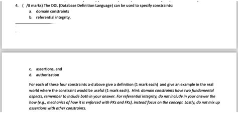 Solved The Ddl Database Definition Language Can Be Used To Specify