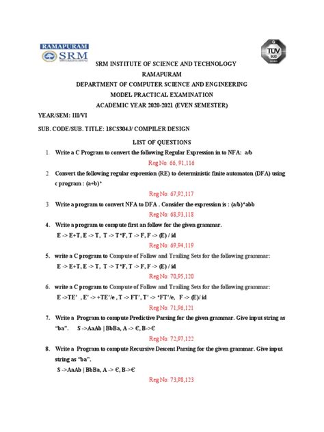 Compiler Design Model Lab Questions Pdf Parsing Metalogic