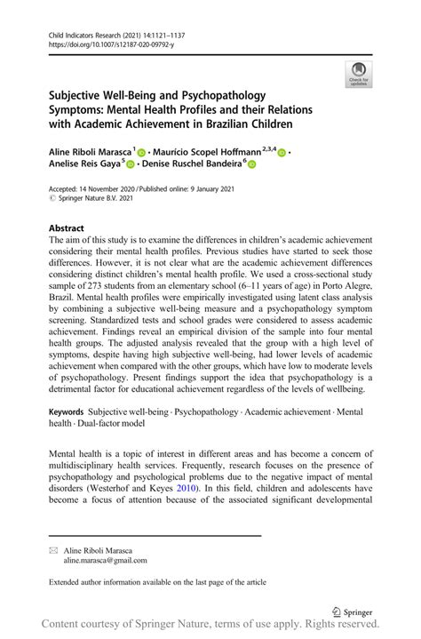 Subjective Well-Being and Psychopathology Symptoms: Mental Health ...