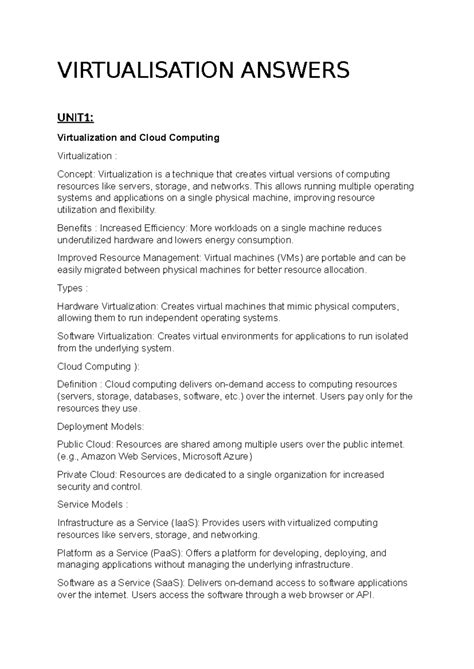 CCS Virtualisation Notes VIRTUALISATION ANSWERS UNIT Virtualization And Cloud Computing