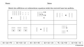 Two Digit Addition Subtraction Match By Teaching With T Lane TpT