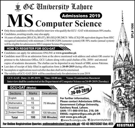 Admission Open In Govt College Gc University Lahore 13 Sep 2019