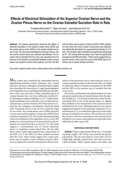Effects Of Electrical Stimulation Of The Superior Ovarian Nerve And The