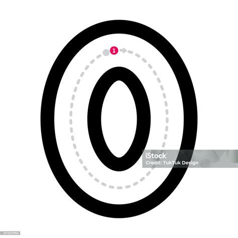 자필 연습 활동을 위한 유치원 및 미취학 아동을 위한 추적 번호 0 점선 수학 워크시트 요소 미리 작성 0명에 대한 스톡 벡터