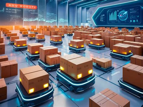 Futuristic Automated Retail Warehouse With Agv Robots Stock Image Image Of Delivering