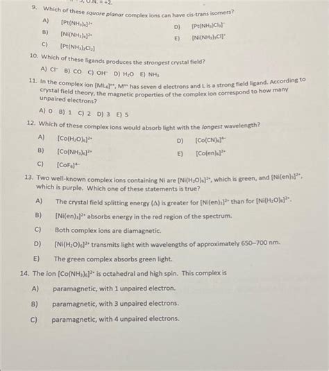 Solved 9 Which Of These Square Planar Complex Ions Can Have