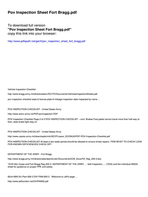 Free Army Pov Inspection Worksheet Download Free Army Pov Inspection