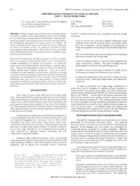 Pdf Turn Insulation Capability Of Large Ac Motors Part 1 Surge