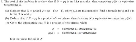 Solved The Goal Of This Problem Is To Show That If N Pq Is Chegg Com