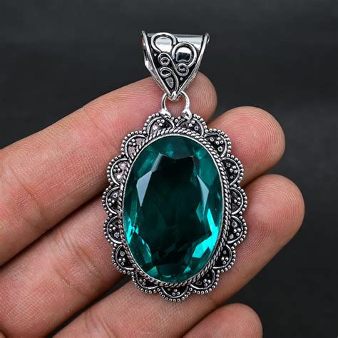 Blue Tourmaline Pendant 925 Sterling Silver Handmade Bohemian Jewelry