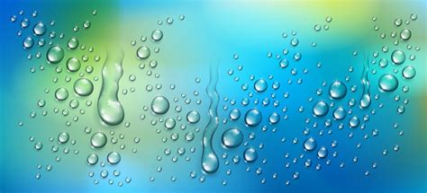 창 밖으로 흐린 녹색 자연 배경 위에 물 비 방울 또는 응축 현실적인 투명 3d 벡터 일러스트 레이 션 어떤 배경 위에 넣어 쉽게 0명에 대한 스톡 벡터 아트 및 기타