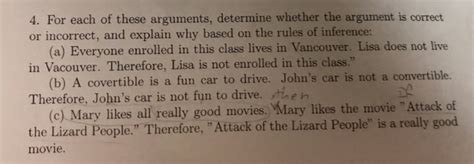Solved 4 For Each Of These Arguments Determine Whether The
