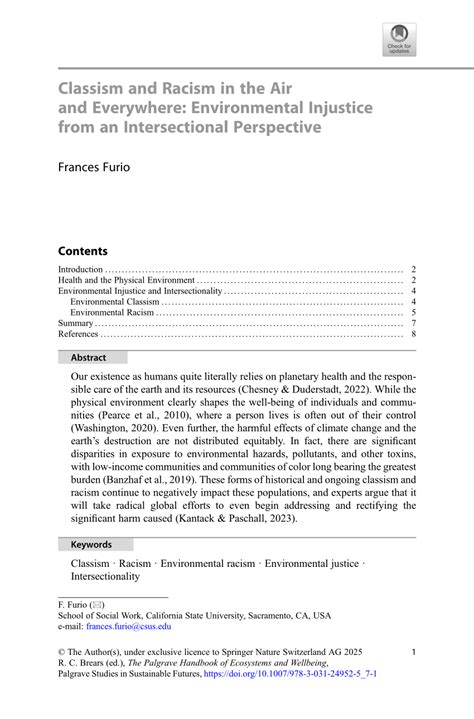 Pdf Classism And Racism In The Air And Everywhere Environmental Injustice From An