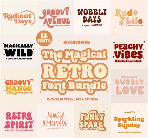 Retro Fonts Groovy Fonts Retro Font Bundle Handwritten Fonts Font