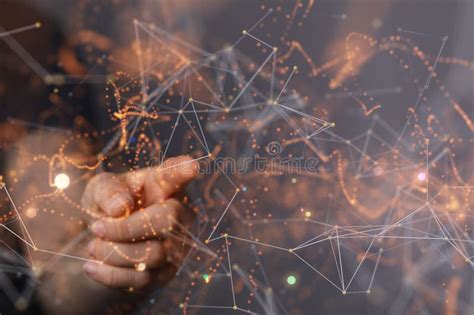 Person Pointing At A Network Of Data With Connecting Dots Stock Illustration Illustration Of